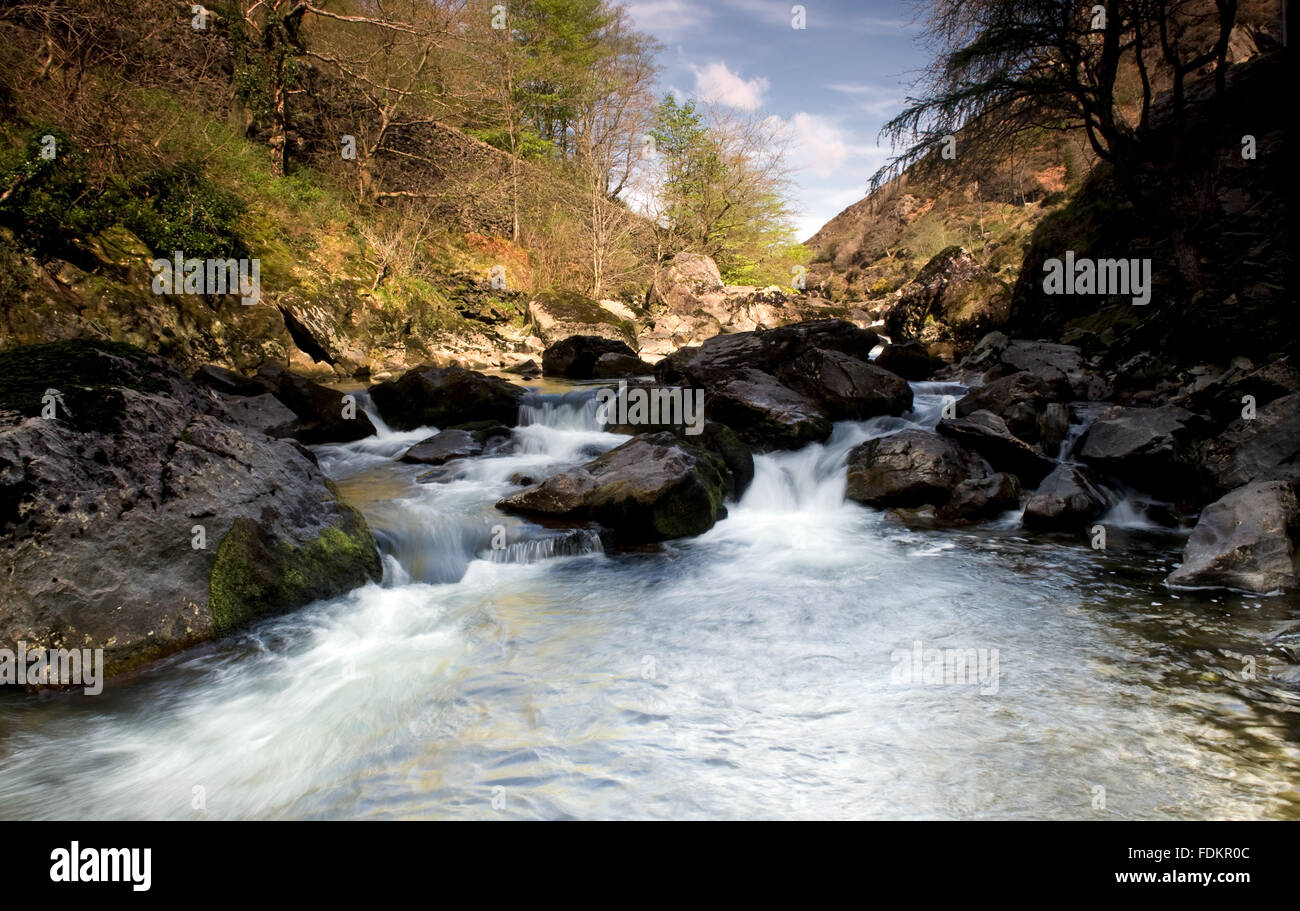 Afon Glaslyn gorge, near Beddgelert, Snowdonia National Park, Wales, in ...