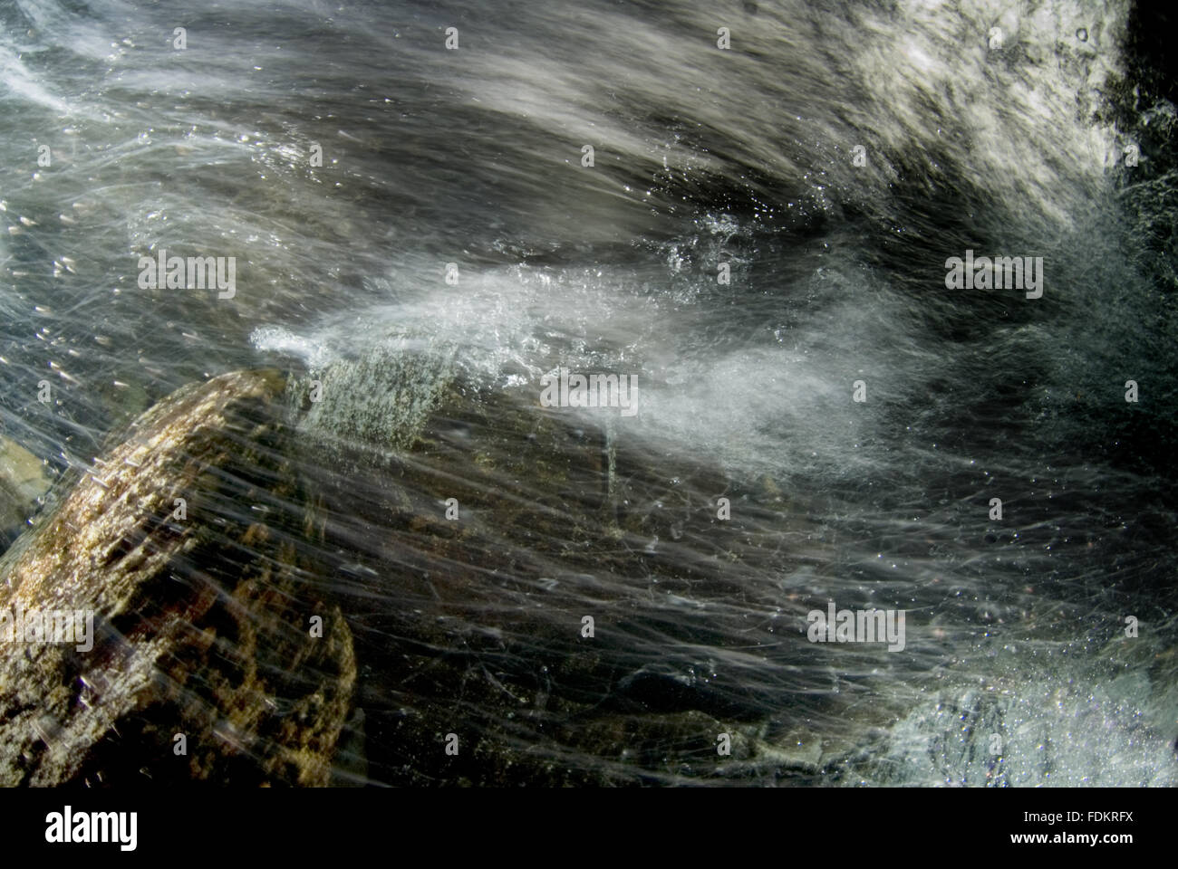 The underwater landscape within a mountain stream, showing the flow of ...