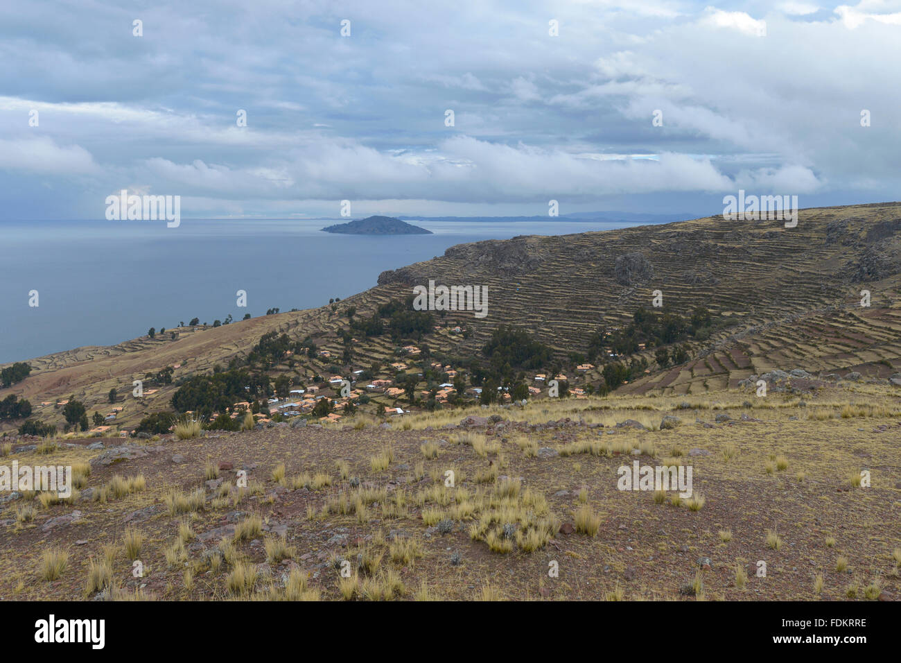Amantani Island in Titicaca lake, Peru Stock Photo - Alamy