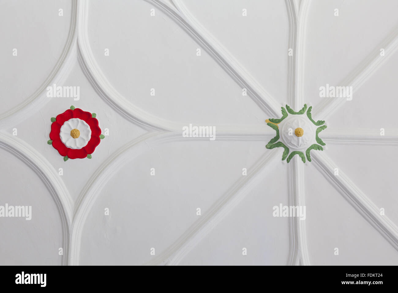 The plasterwork ceiling with painted decoration in the Tudor Bedroom at ...