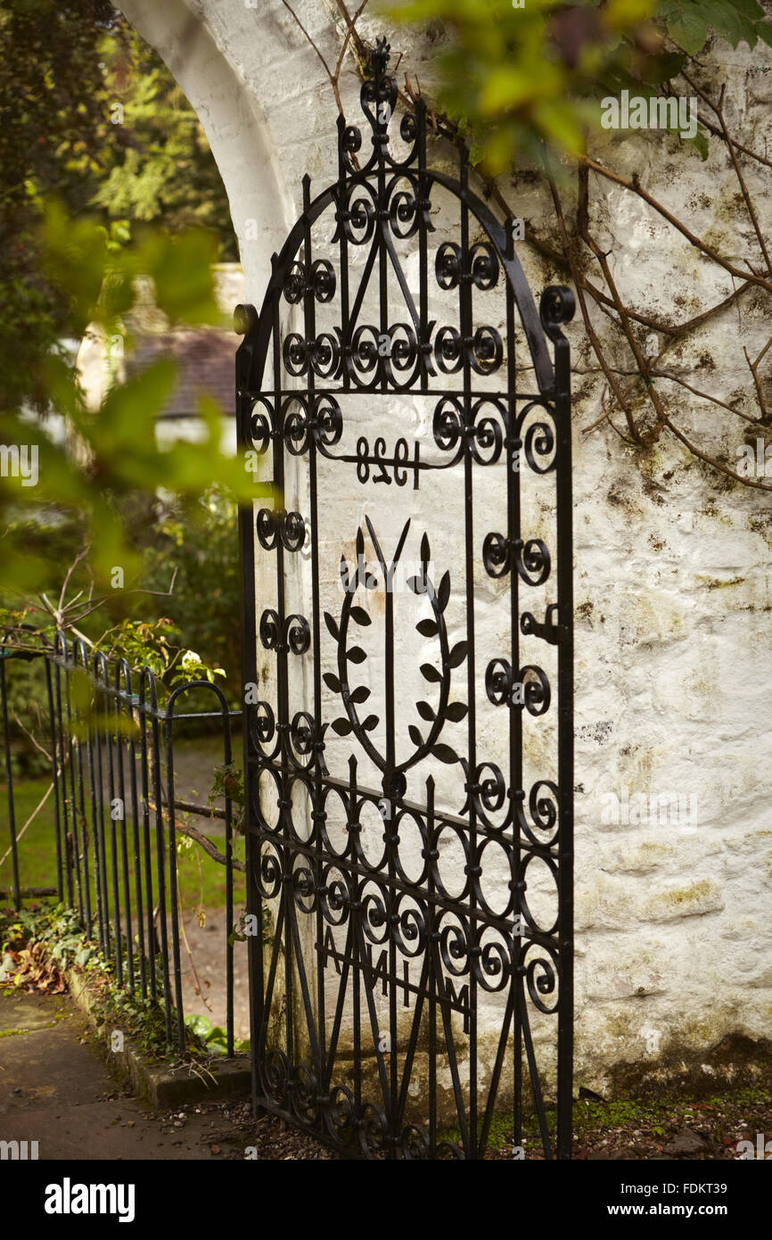 Wrought-iron gate in the garden at Springhill, County Londonderry Stock ...
