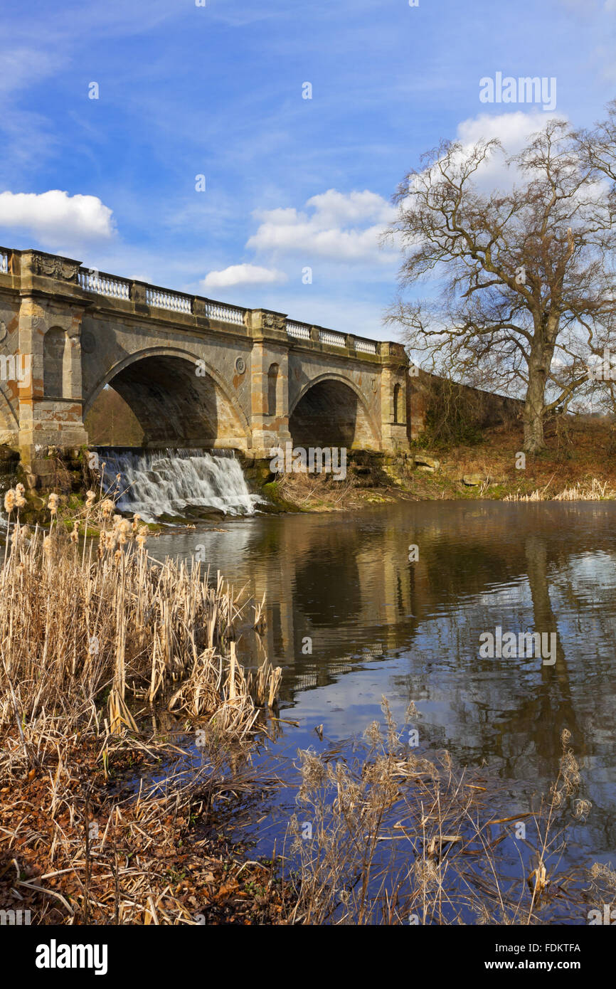 The bridge and cascade at Kedleston Hall, Derbyshire. The bridge was ...
