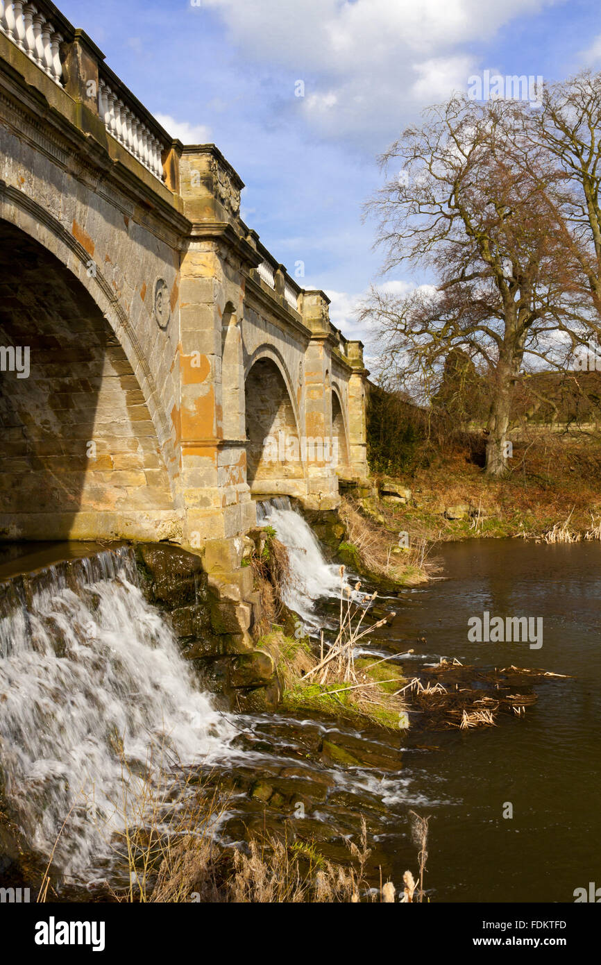The bridge and cascade at Kedleston Hall, Derbyshire. The bridge was ...