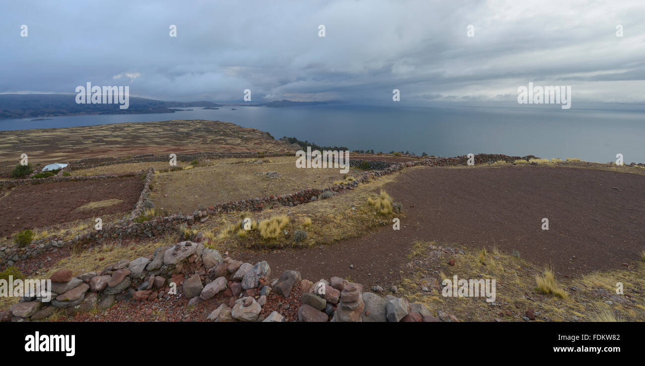 Amantani Island in Titicaca lake, Peru Stock Photo - Alamy
