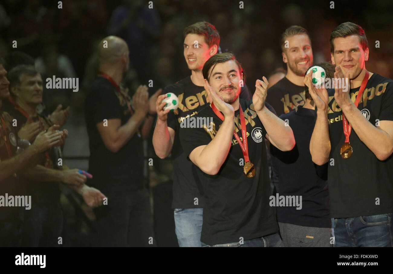 The German Handball national team celebrating at a fan festival in the ...