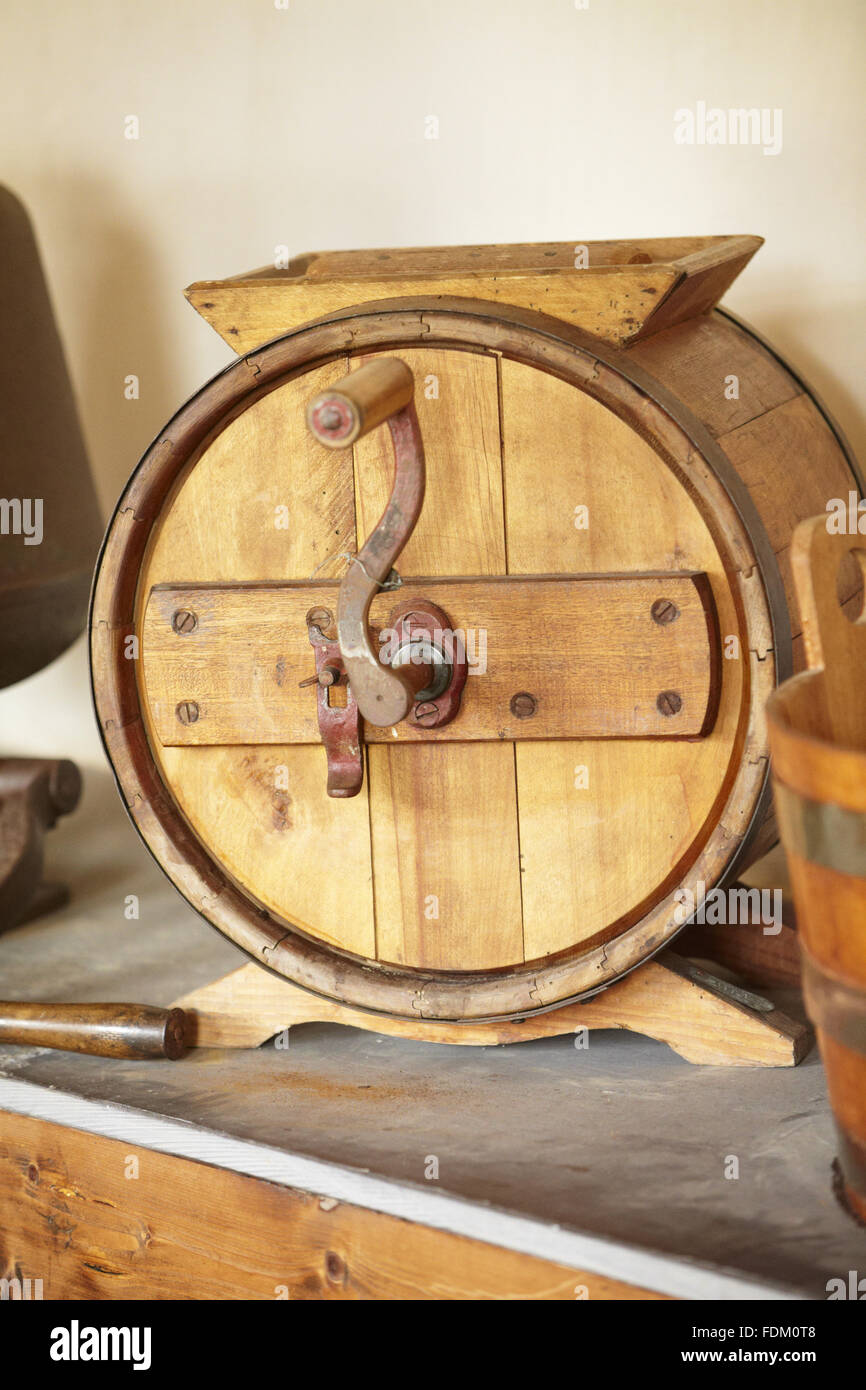 Butter churn in the Dairy at Ardress House, County Armagh Stock Photo ...
