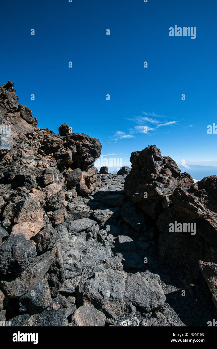 Volcanic landscape, top of Mount Teide, upper station, Teide National ...