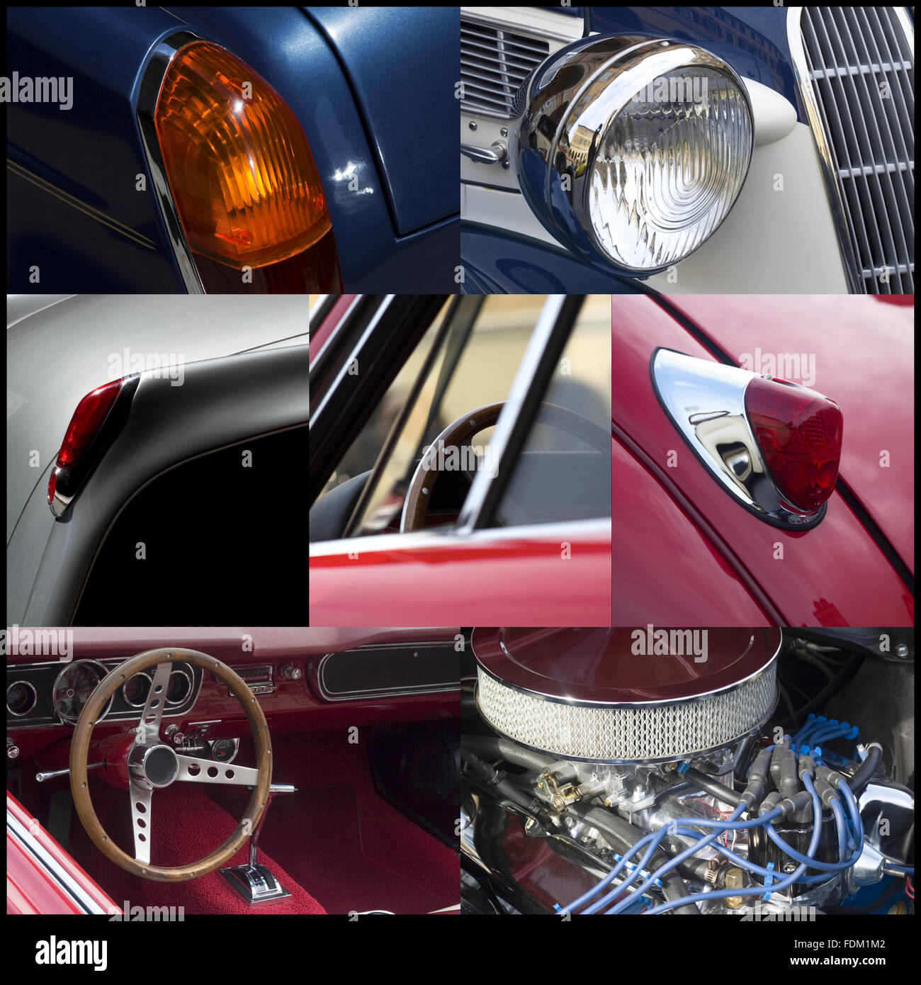 Collage of details the classic vintage car Stock Photo - Alamy