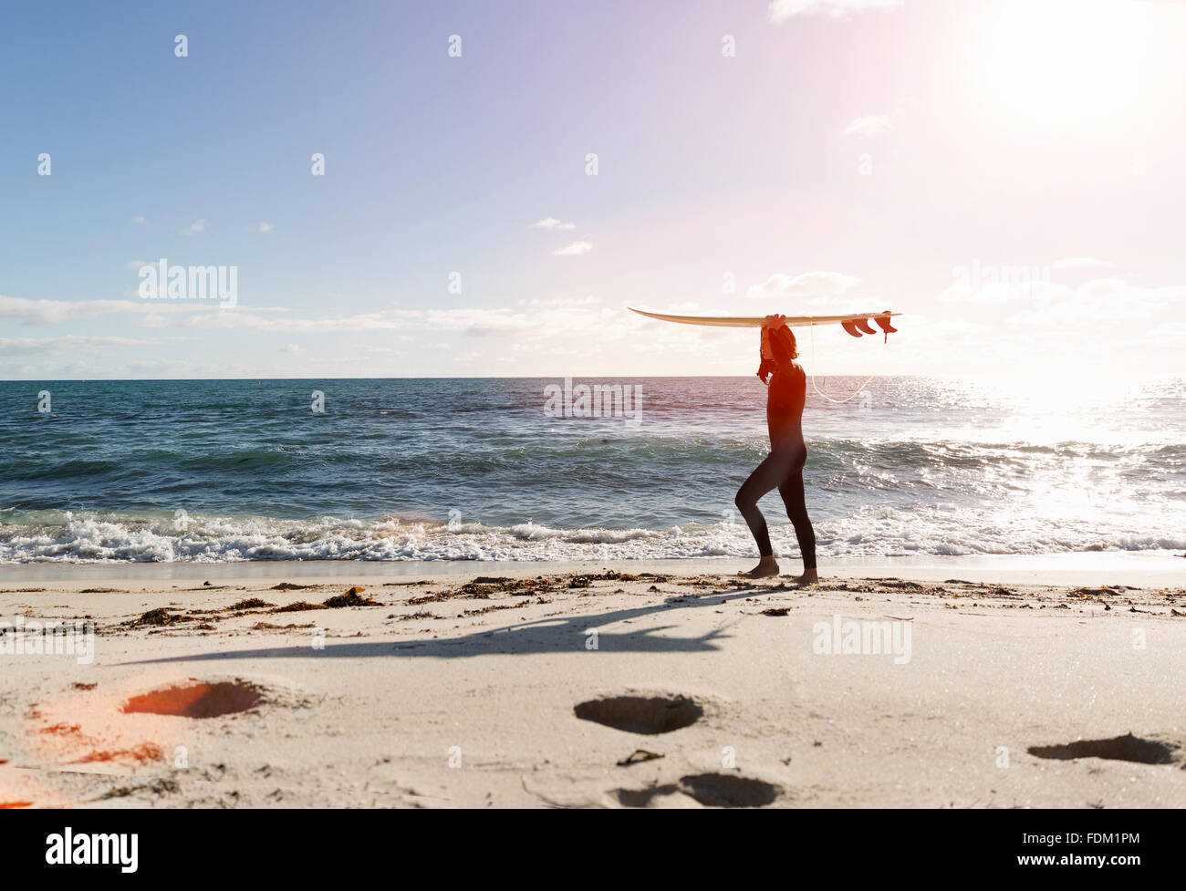 A surfer with his surfboard at the beach Stock Photo - Alamy