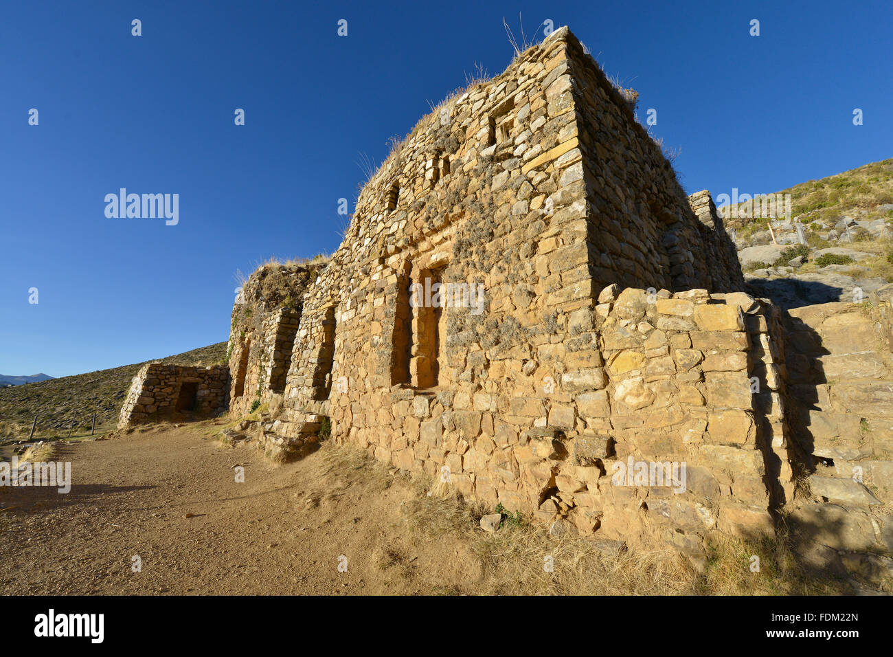 Inca ruins at Isla del Sol on the Titicaca lake in Bolivia Stock Photo ...