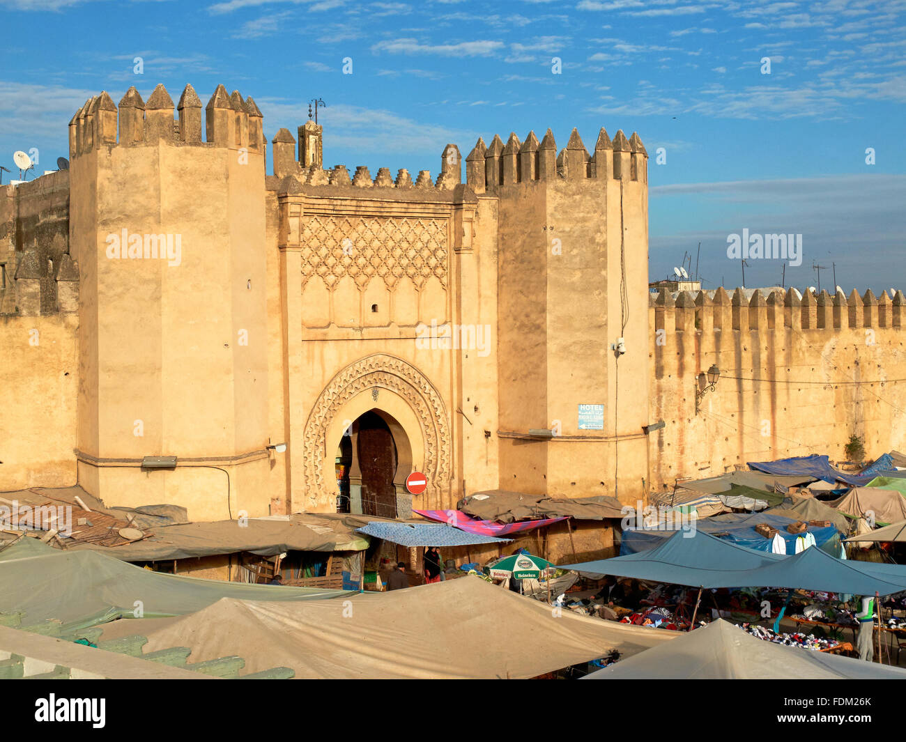 Market in Bab Chorfa at sunset, view from Bou Jeloud square. Bab Chorfa ...