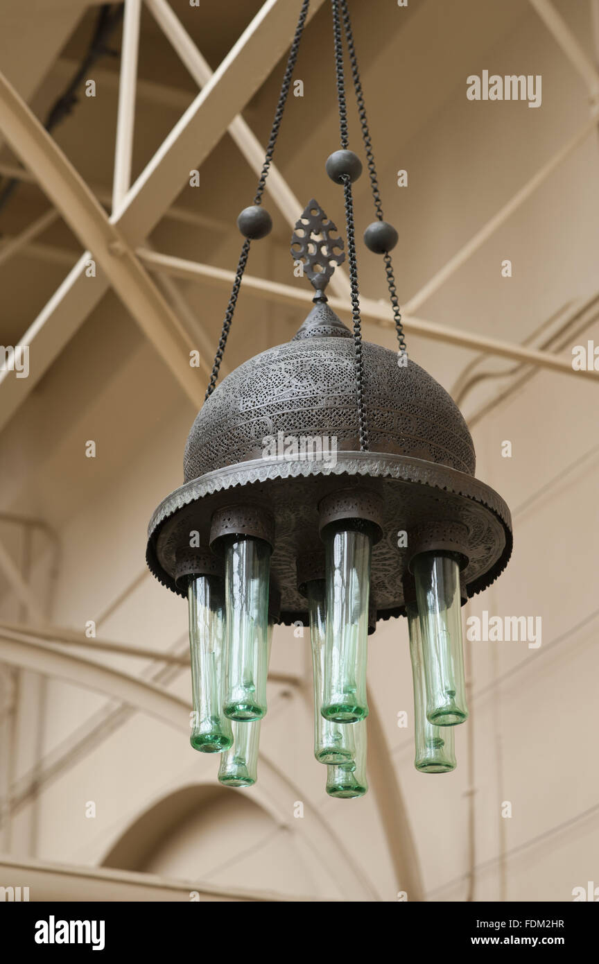 Pierced metal and glass Islamic mosque lamp in the Conservatory at ...