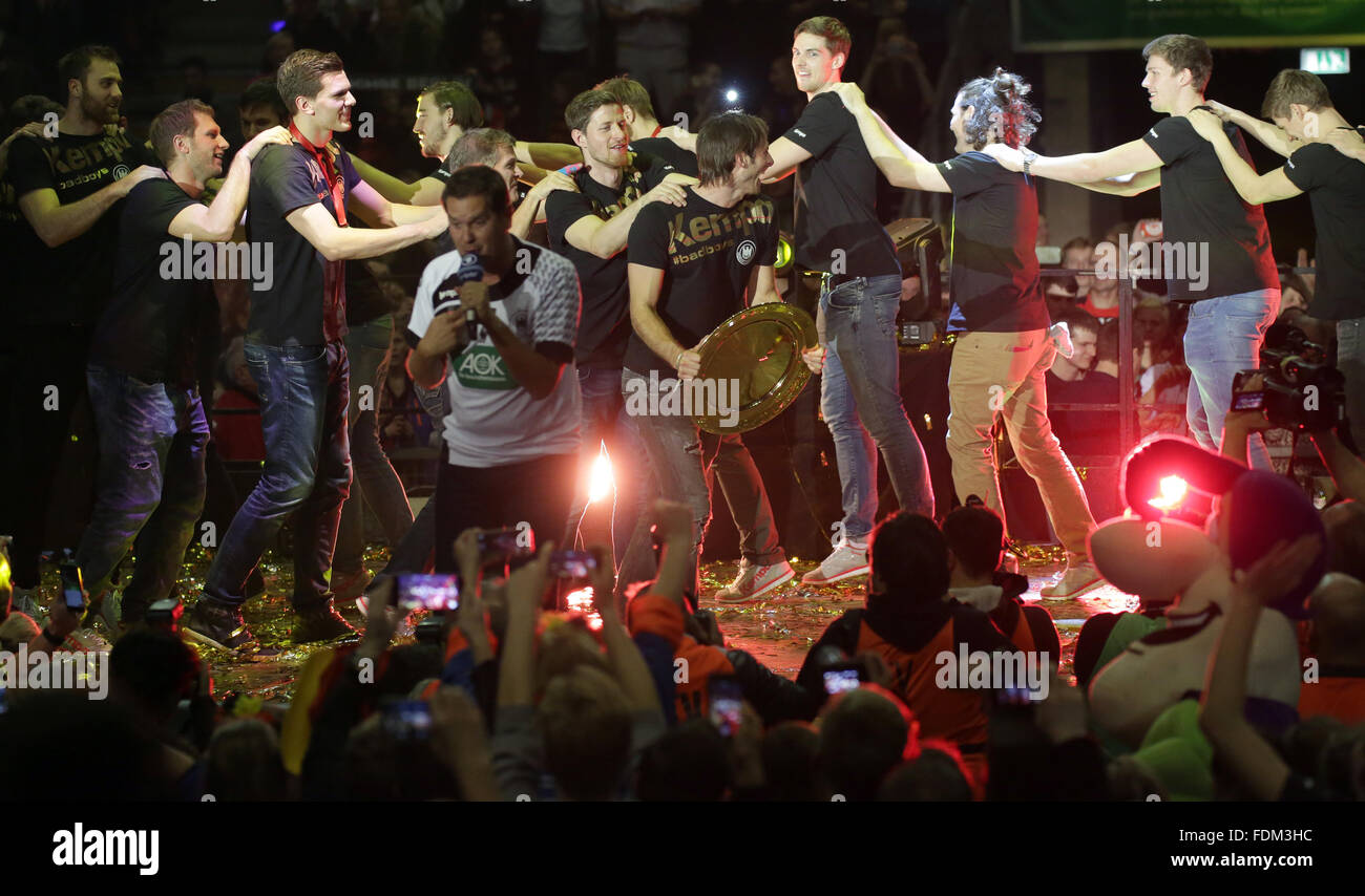 The German Handball national team celebrating at a fan festival in the ...