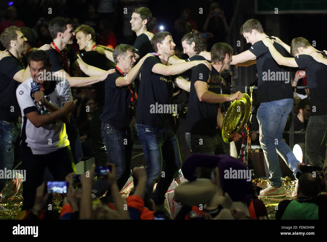 The German Handball national team celebrating at a fan festival in the ...