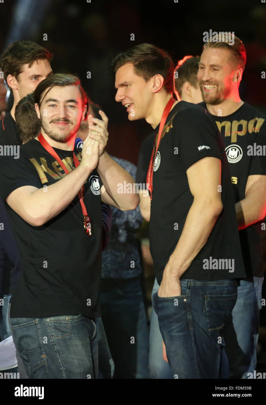 The German Handball national team celebrating at a fan festival in the ...