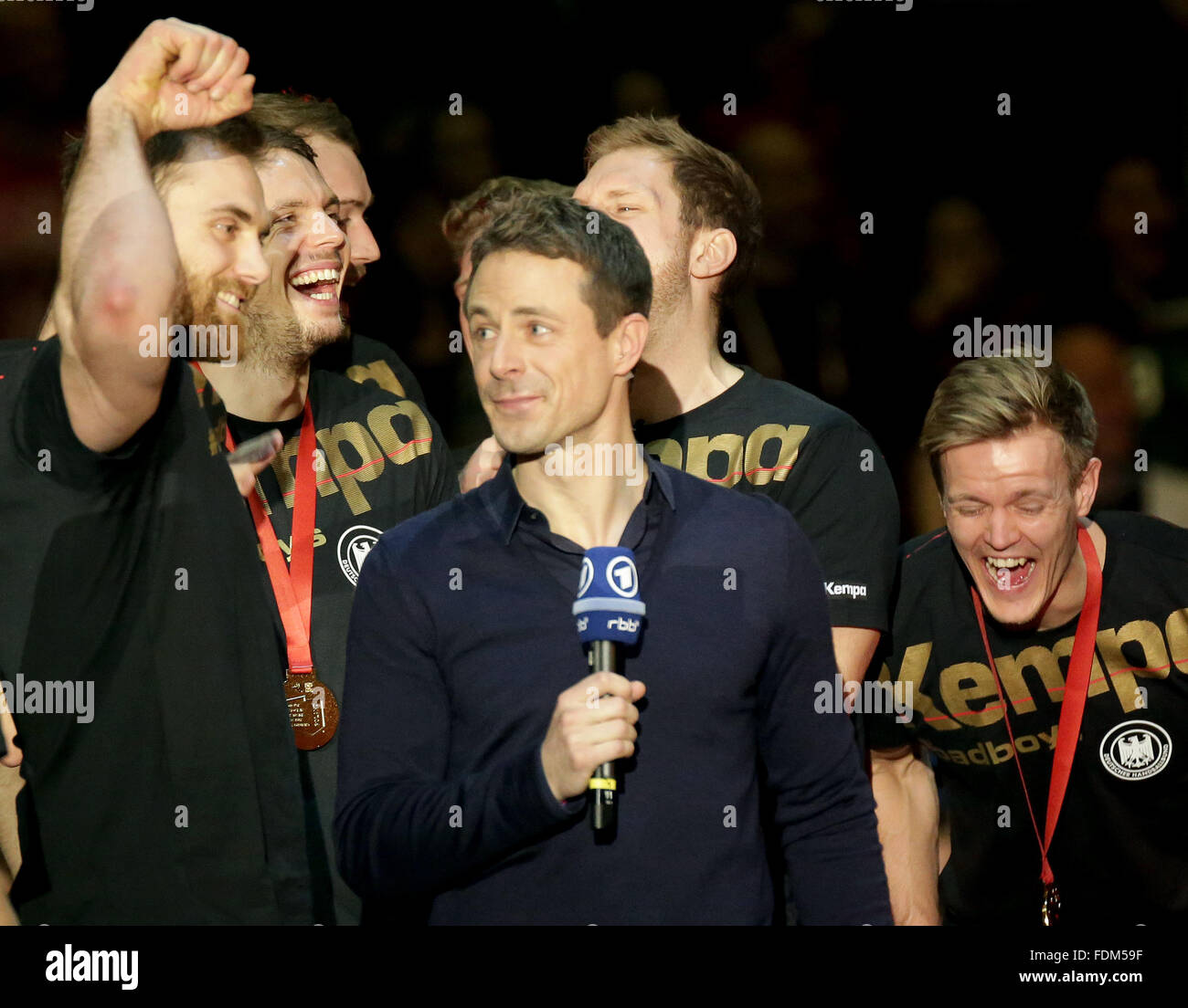The German Handball national team celebrating at a fan festival in the ...