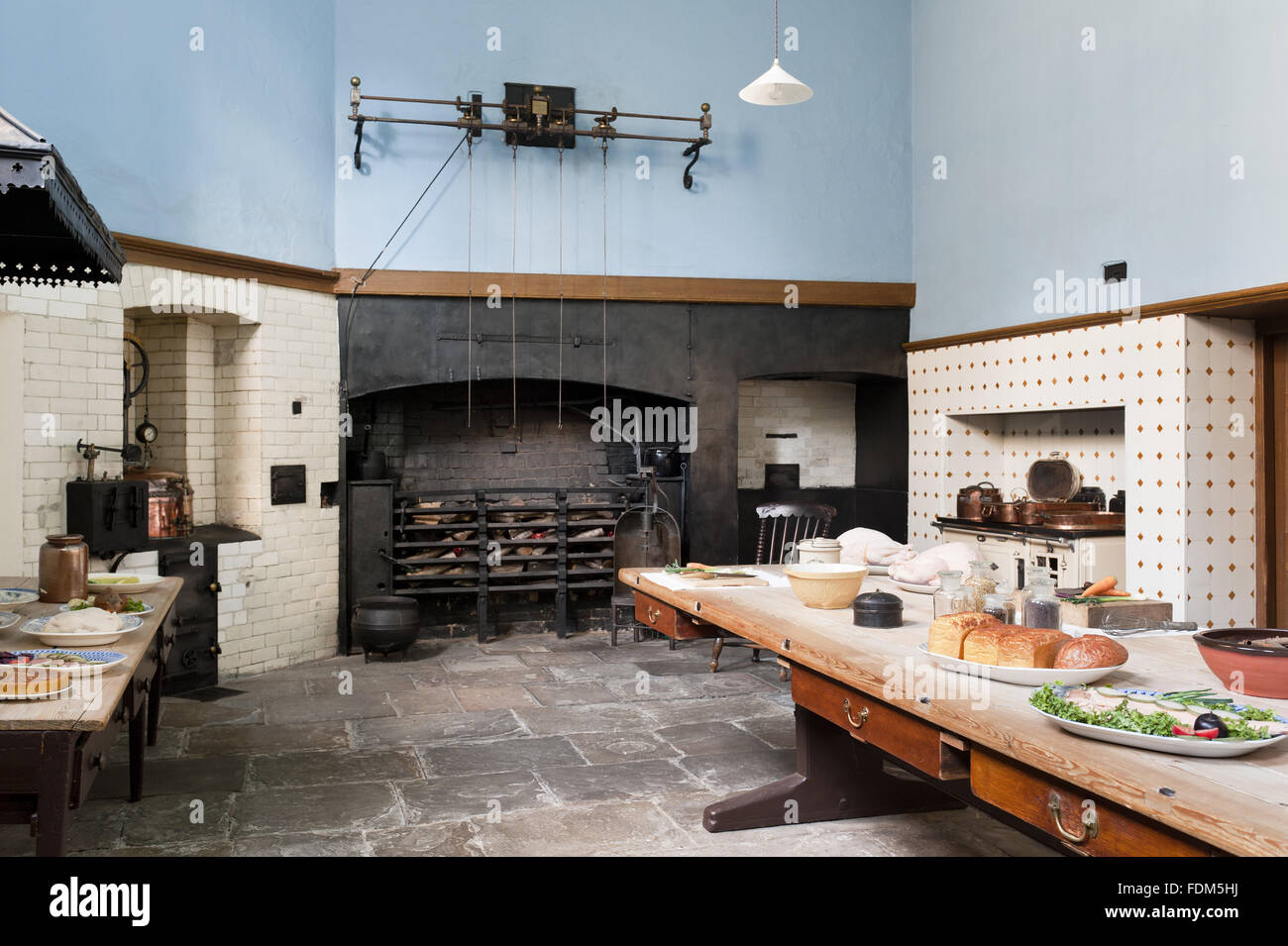 The Great Kitchen at Tredegar House, Newport, South Wales. The walls ...