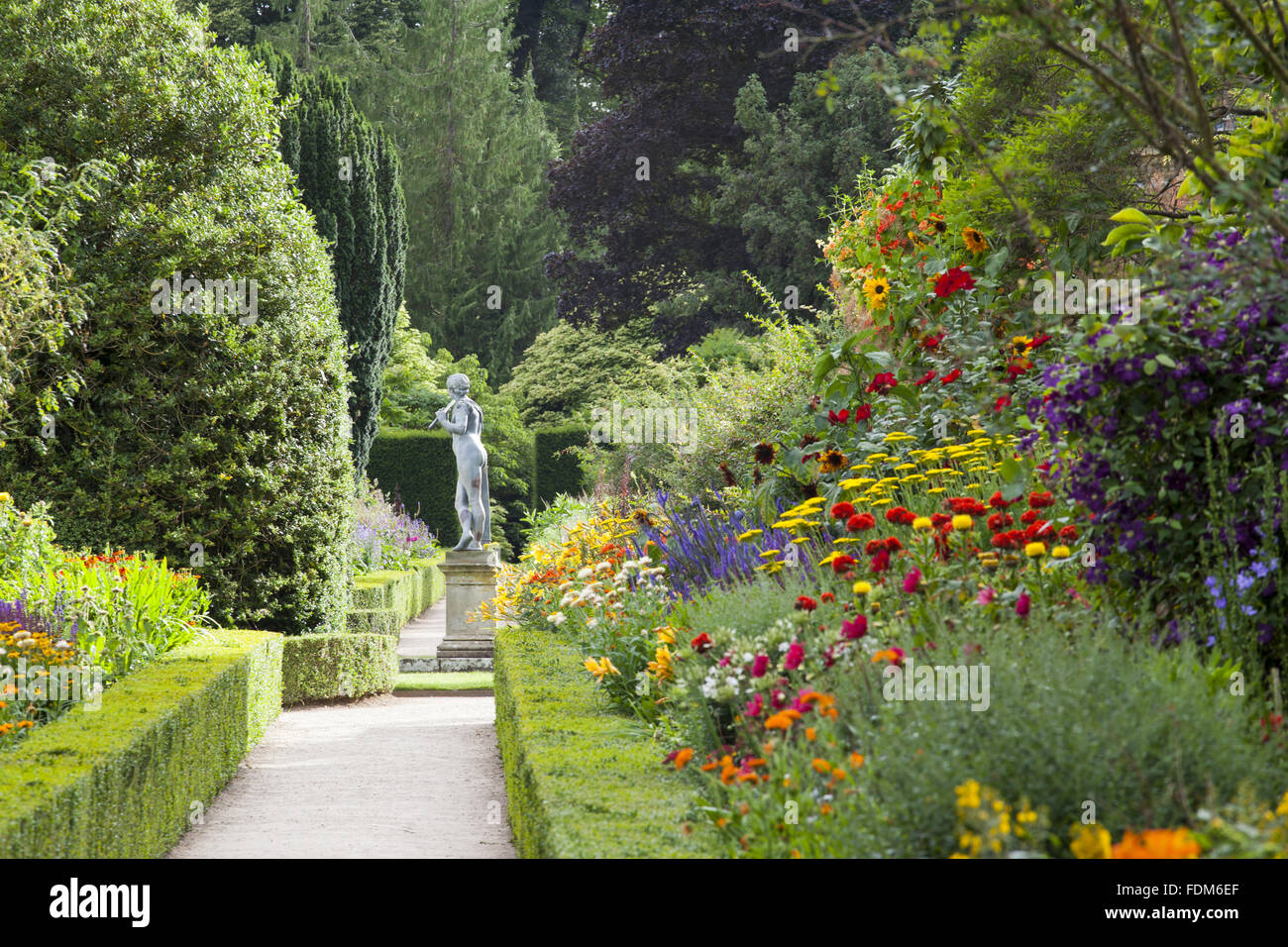 Borders on the Orangery Terrace in the garden in July at Powis Castle ...