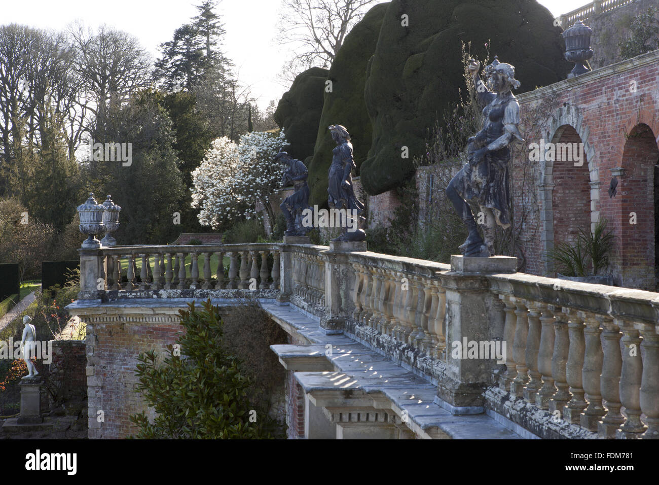 Statues on the balustrade of the Aviary Terrace at Powis Castle, Powys ...