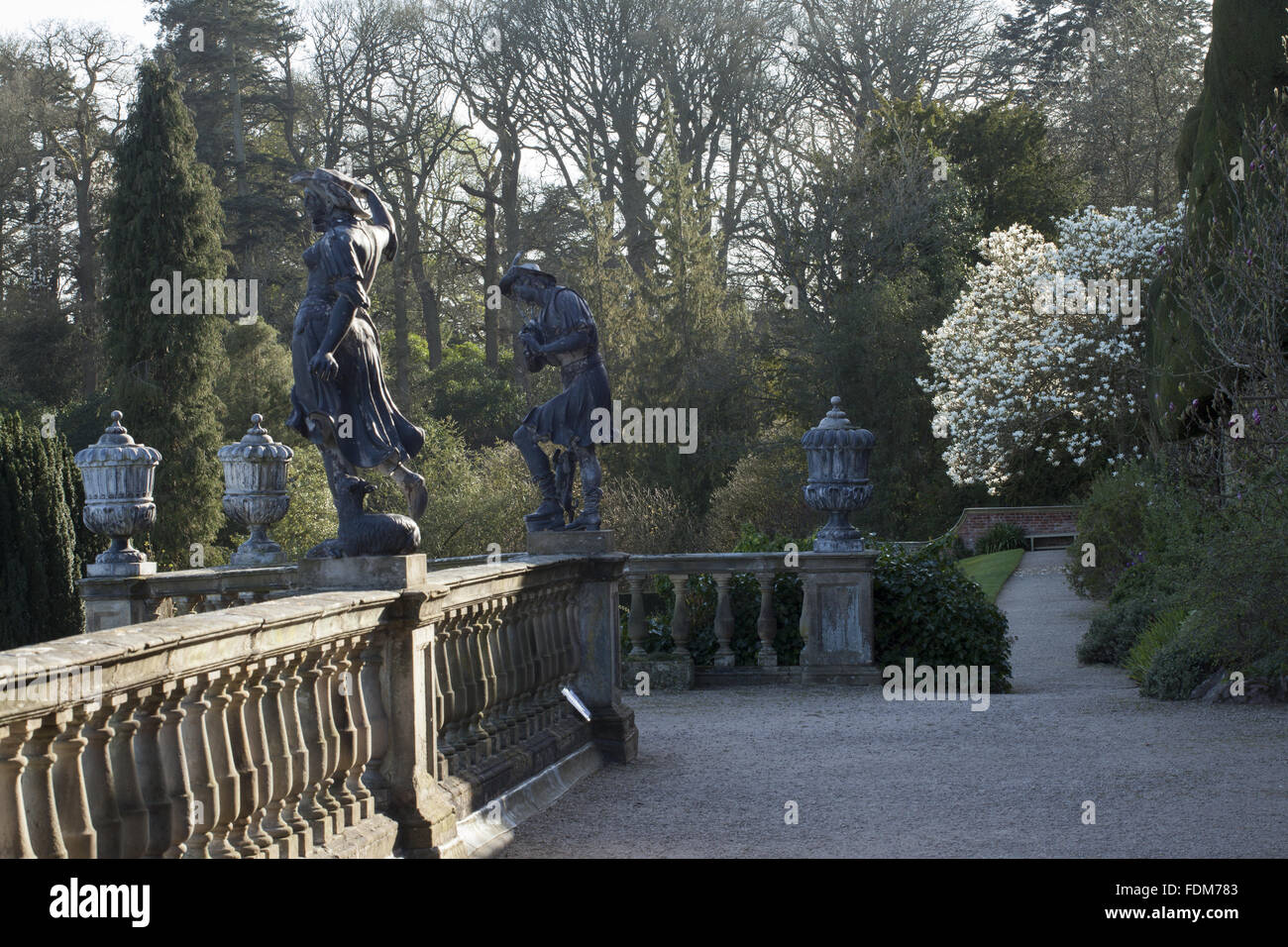 Statues on the balustrade of the Aviary Terrace at Powis Castle, Powys ...