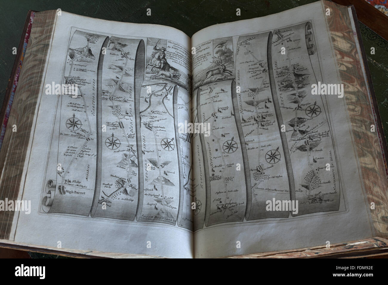 The Ogilvy Map, the first road map of England, in the Library at Belton ...