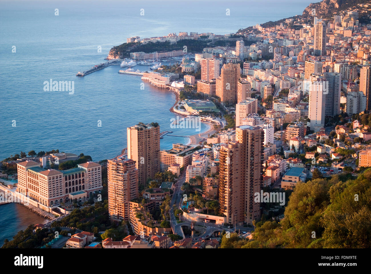 Panoramic view of Principality of Monaco in the sunrise light Stock ...