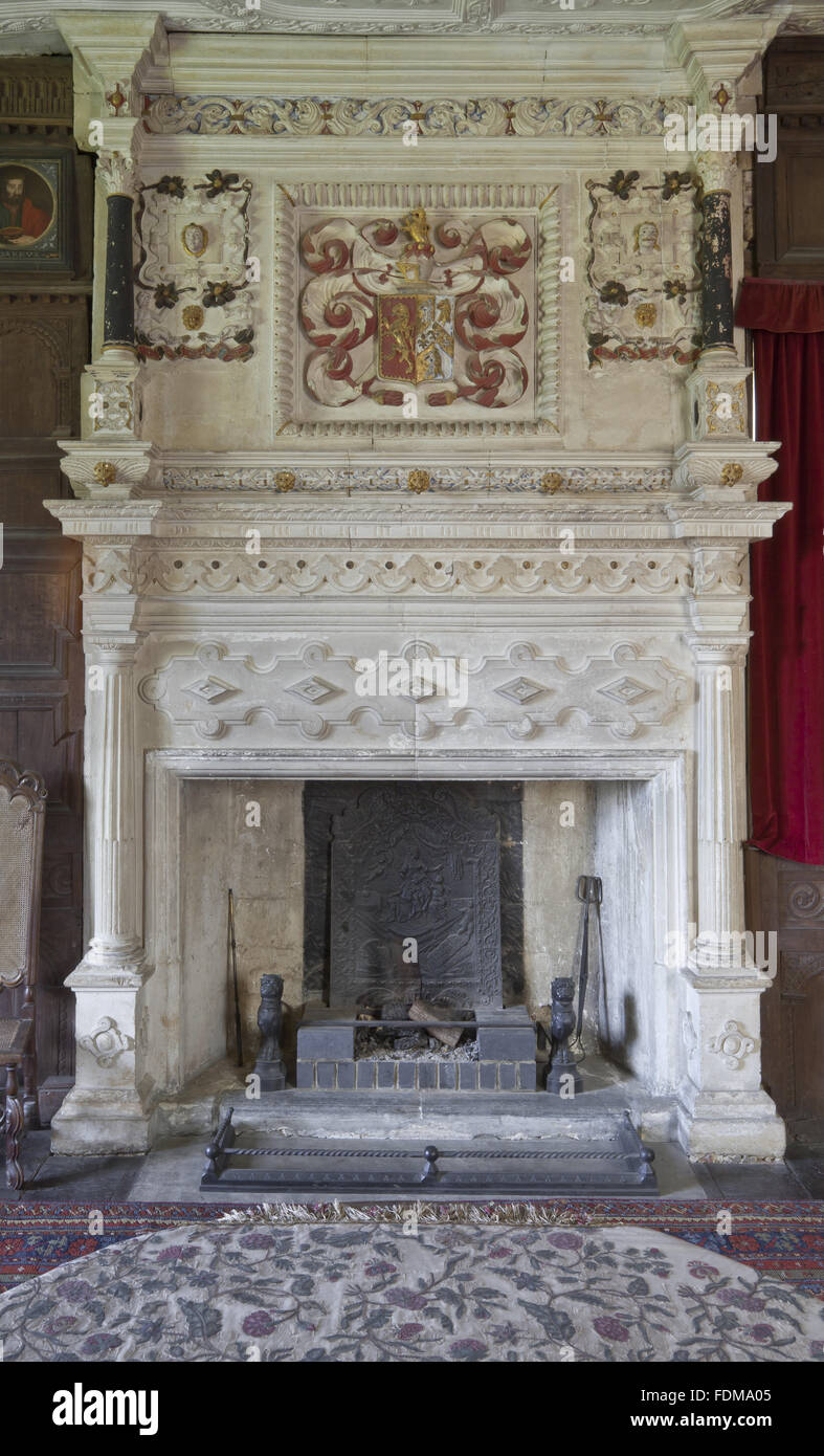 The carved stone chimneypiece in the Great Chamber at Chastleton House ...