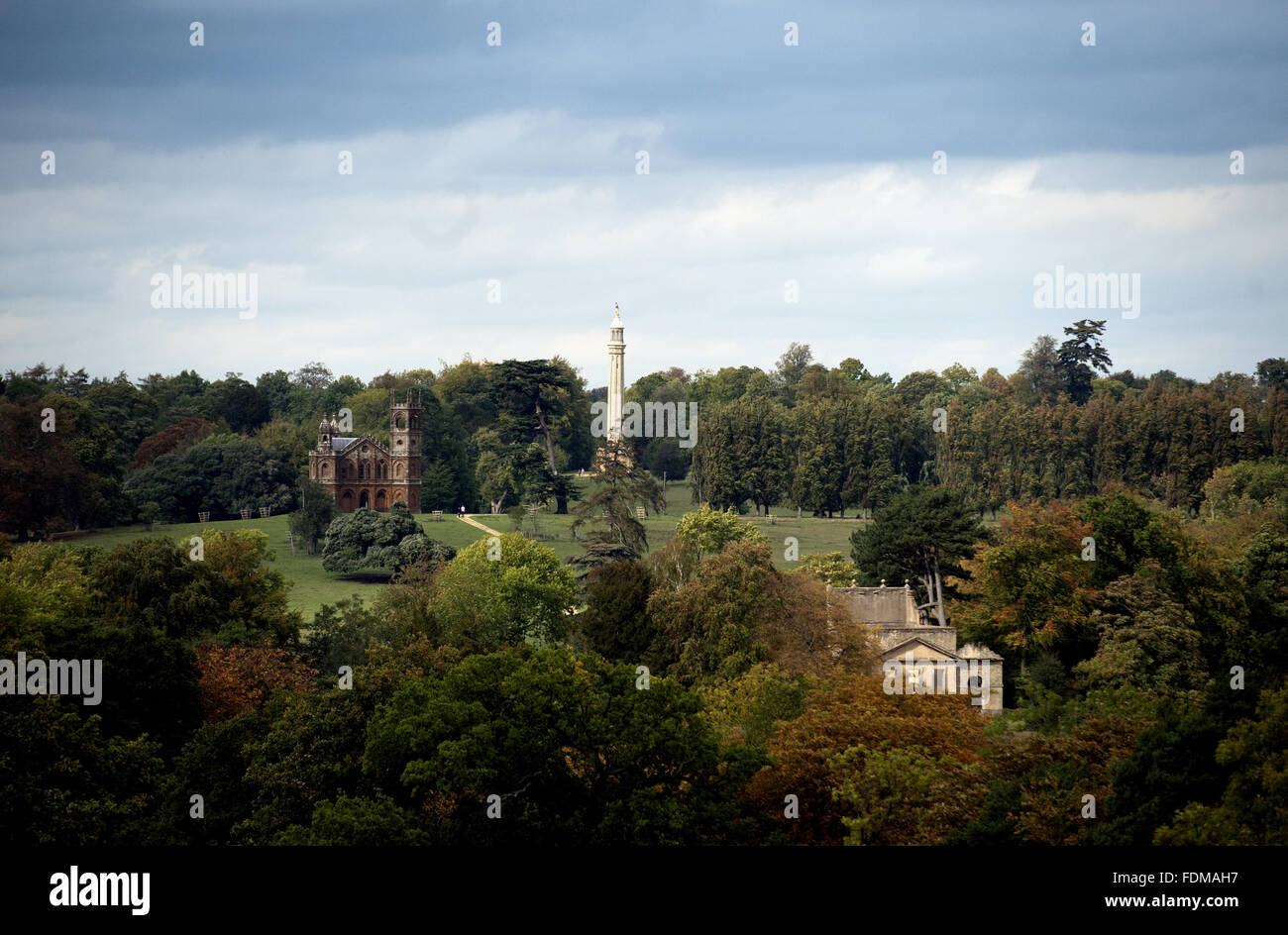 A view towards the Gothic Temple and the Cobham Monument at Stowe ...