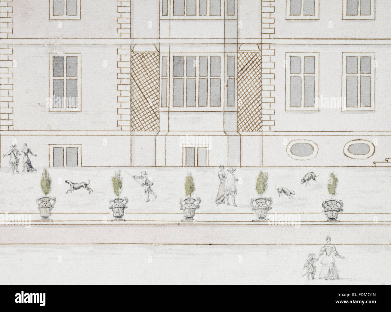 Detail of part of a drawing of Ham House, Surrey Stock Photo - Alamy