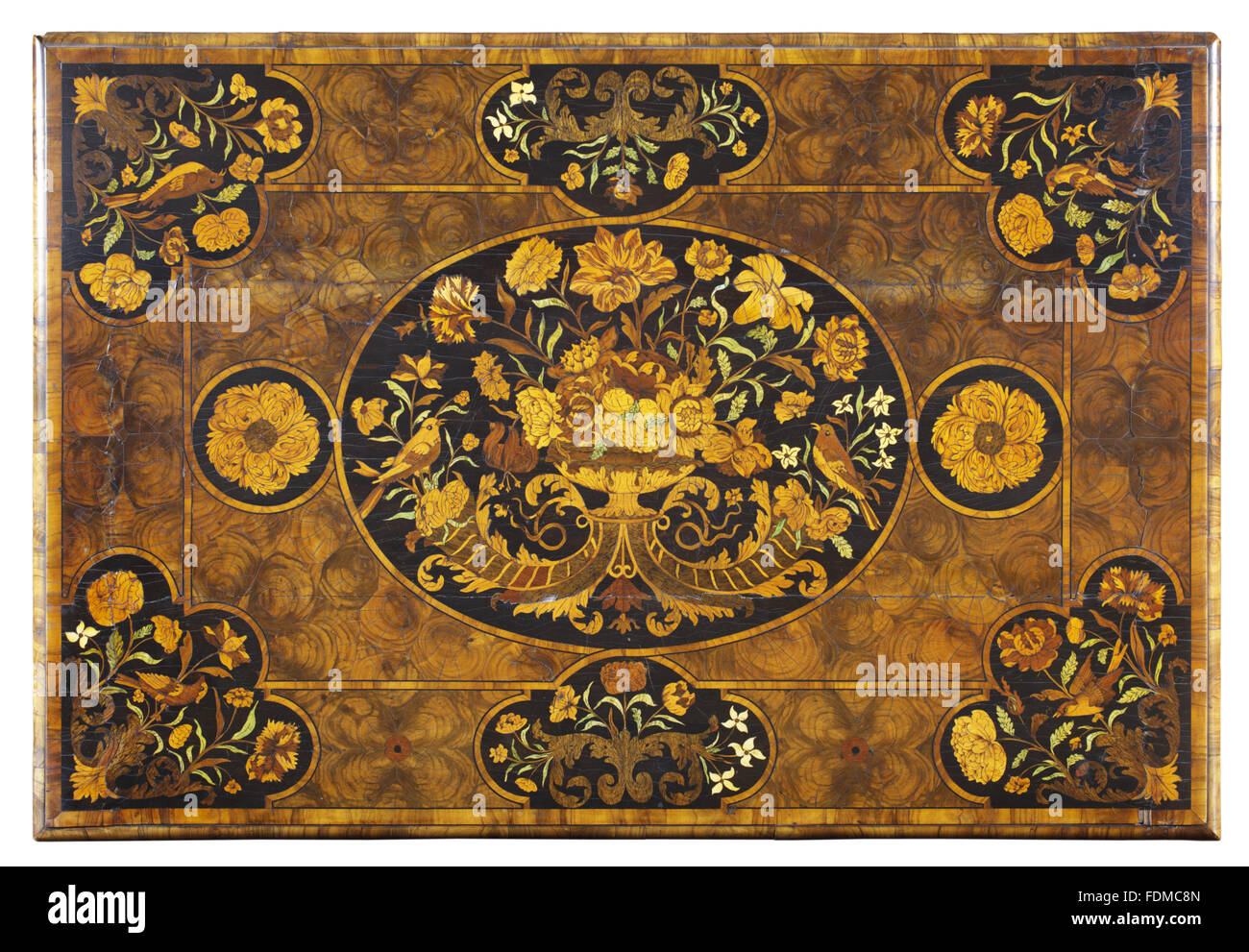 The marquetry table top of a side table of 1675 in oak and pine with a ...