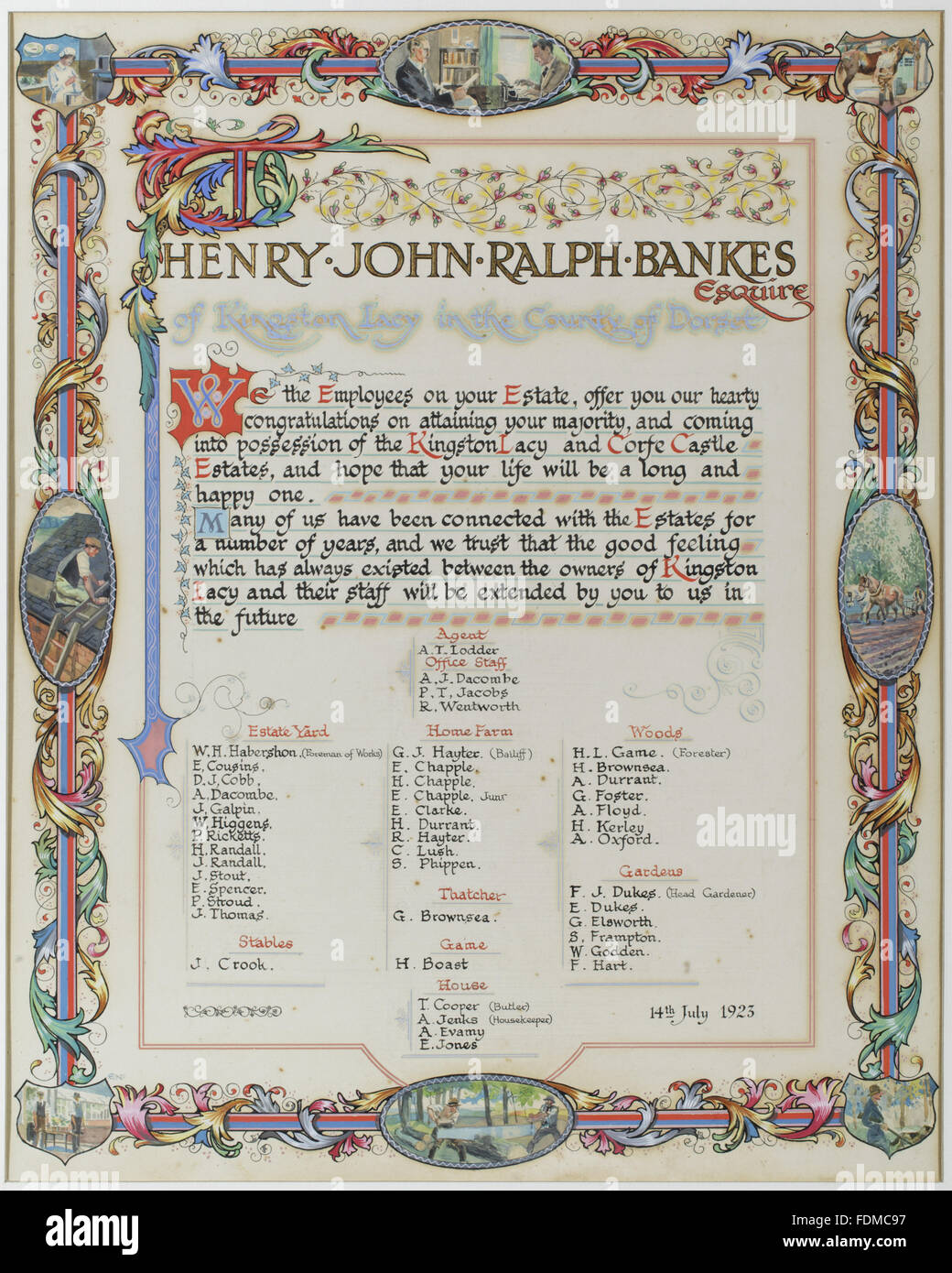 Illustrated commemorative document celebrating Henry John Ralph Bankes ...