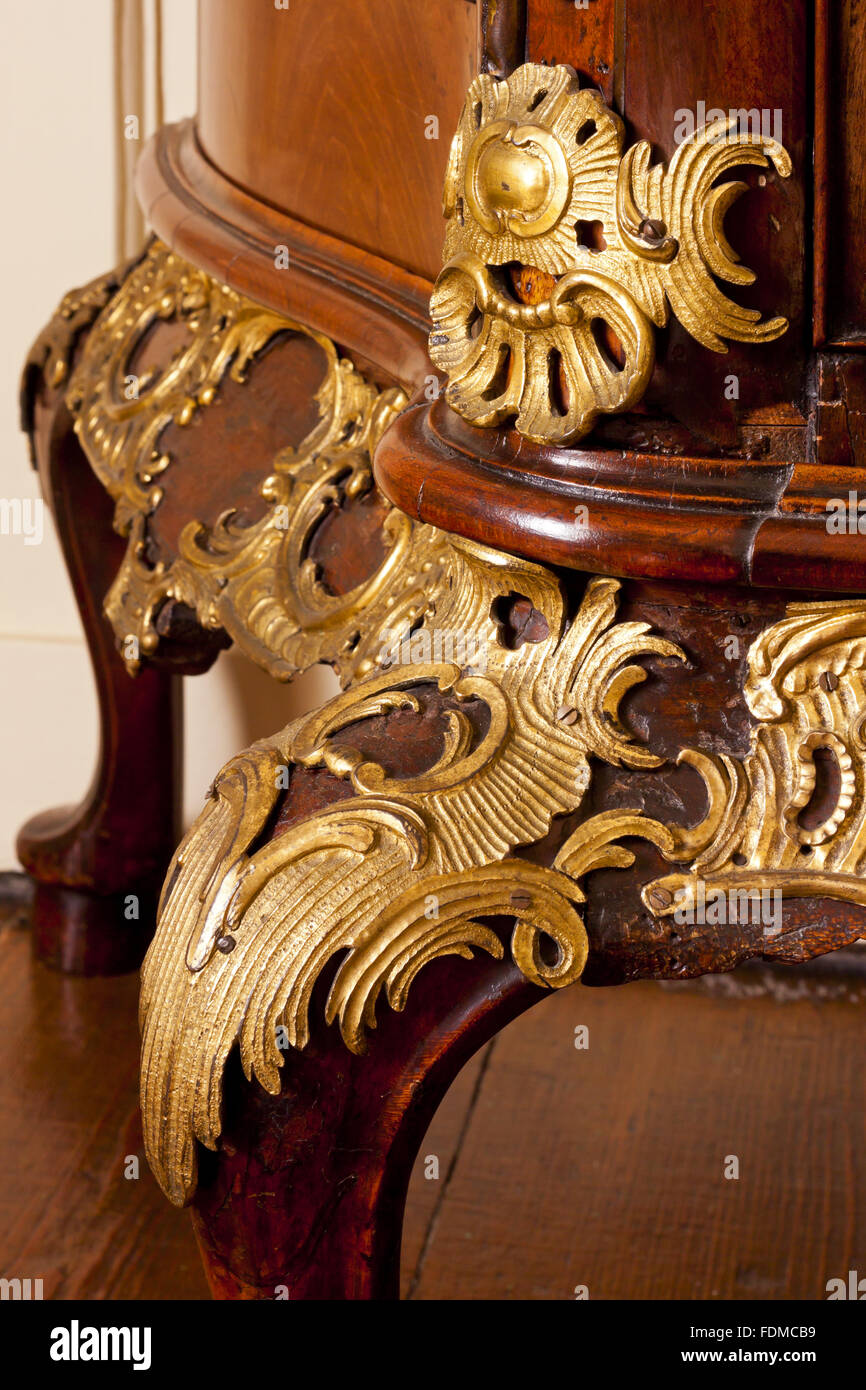 Detail of decoration on leg of German Rococo mahogany commode by David ...