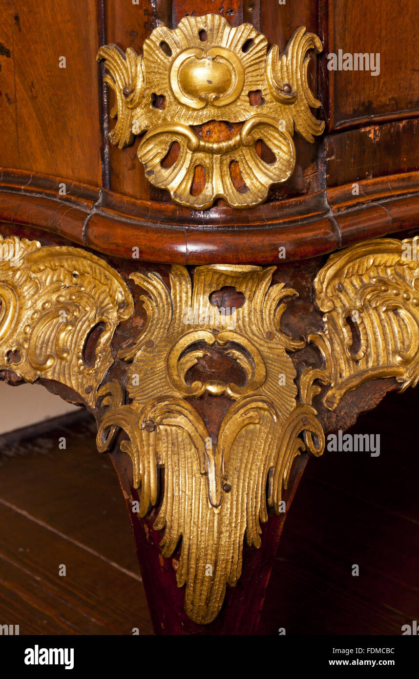 Detail of decoration on leg of German Rococo mahogany commode by David ...
