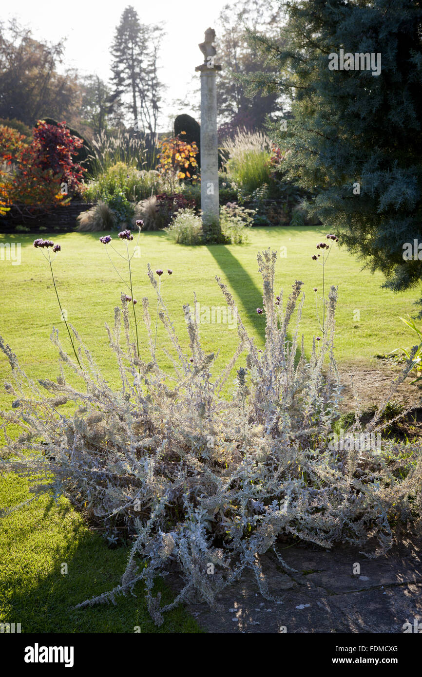 The column and bust on the House Lawn at The Courts Garden, Wiltshire ...