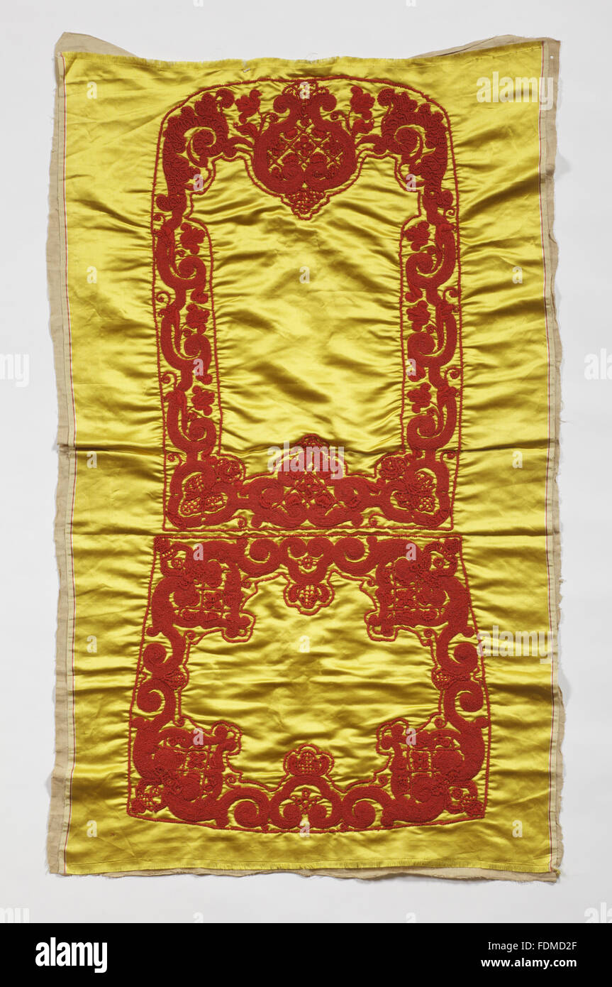 Yellow silk satin with red wool knotting chair seat and inner back ...