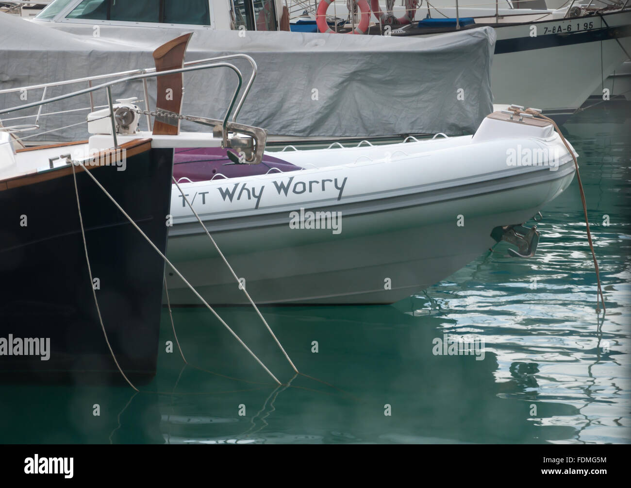 Why Worry small boat anchored in Port Adriano marina on November 15 ...