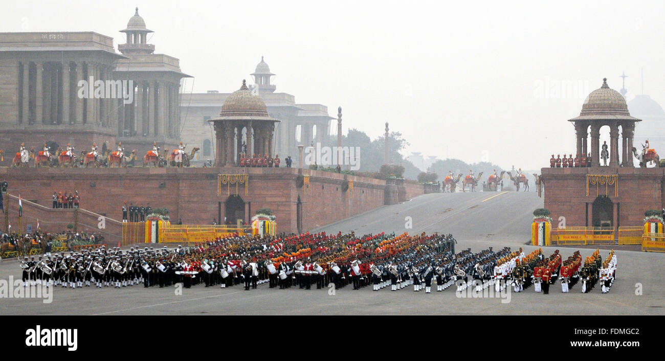 Indian military bands march during the annual Beating Retreat Ceremony ...