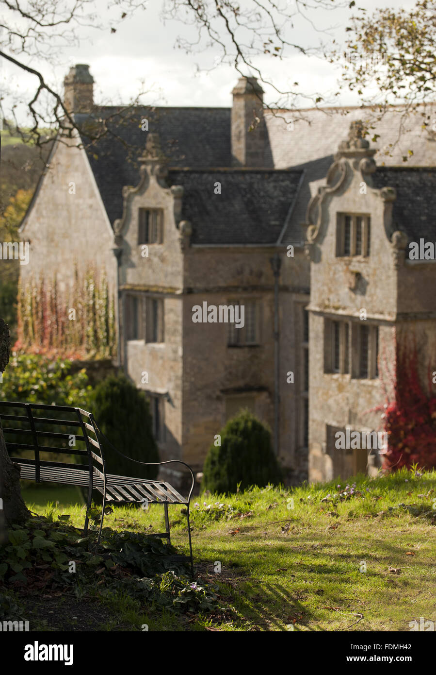 The east front of Trerice, Cornwall. This facade of the manor house is ...