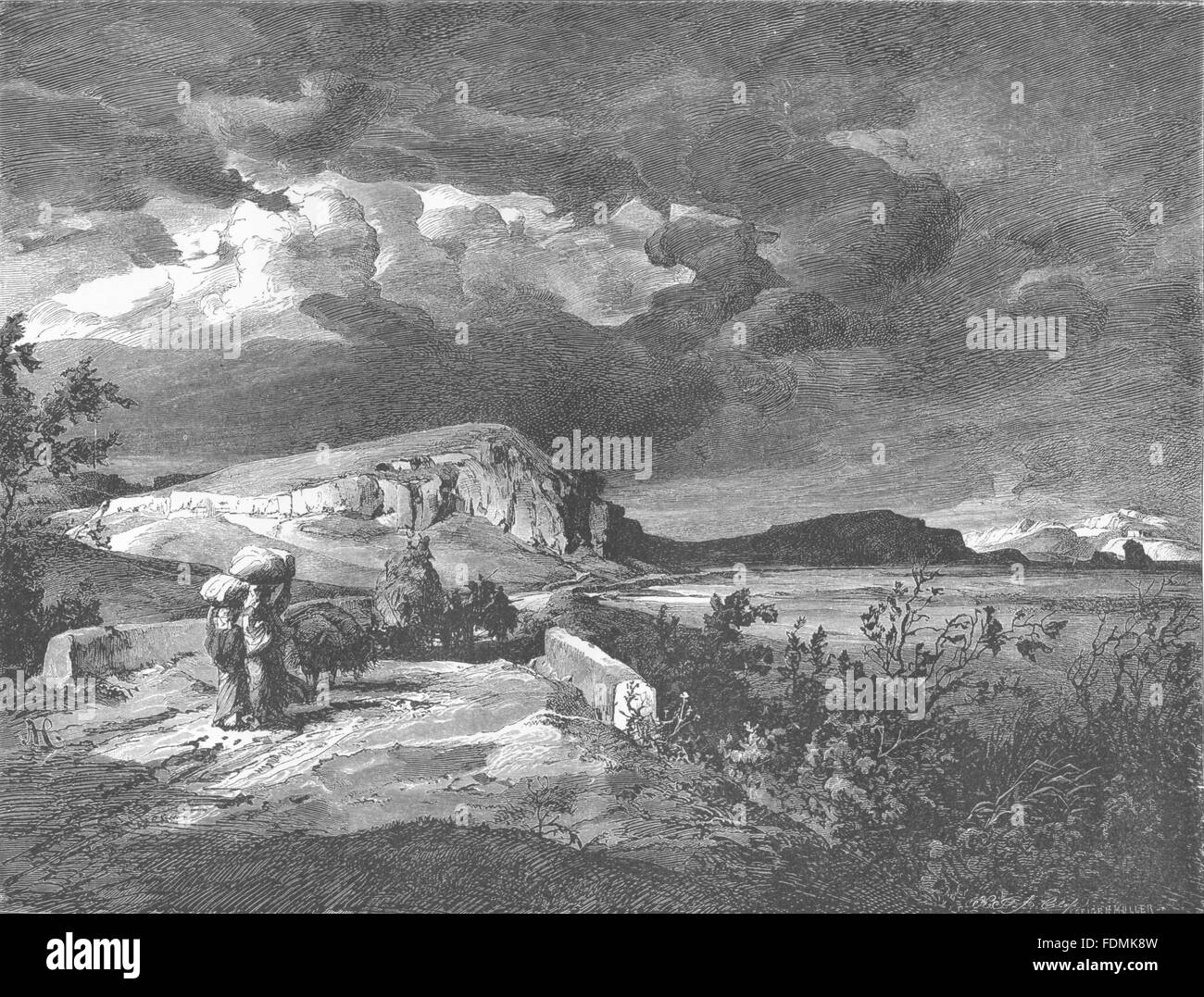 ROME: Roman Campagna: Via Flaminia on the Roman Campagna, antique print ...