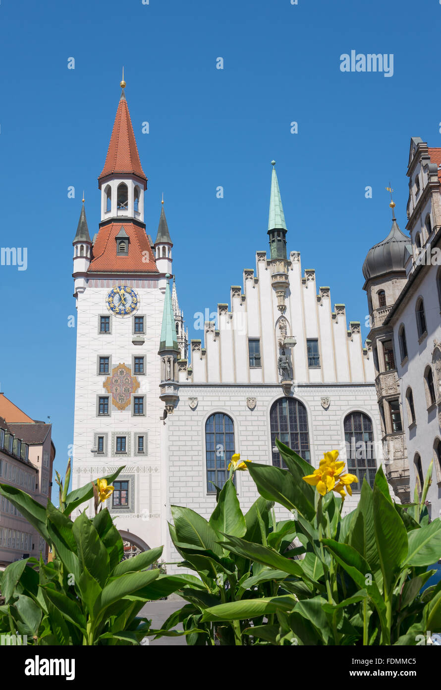 Marienplatz, detail of clock tower - Munich - Germany Stock Photo - Alamy