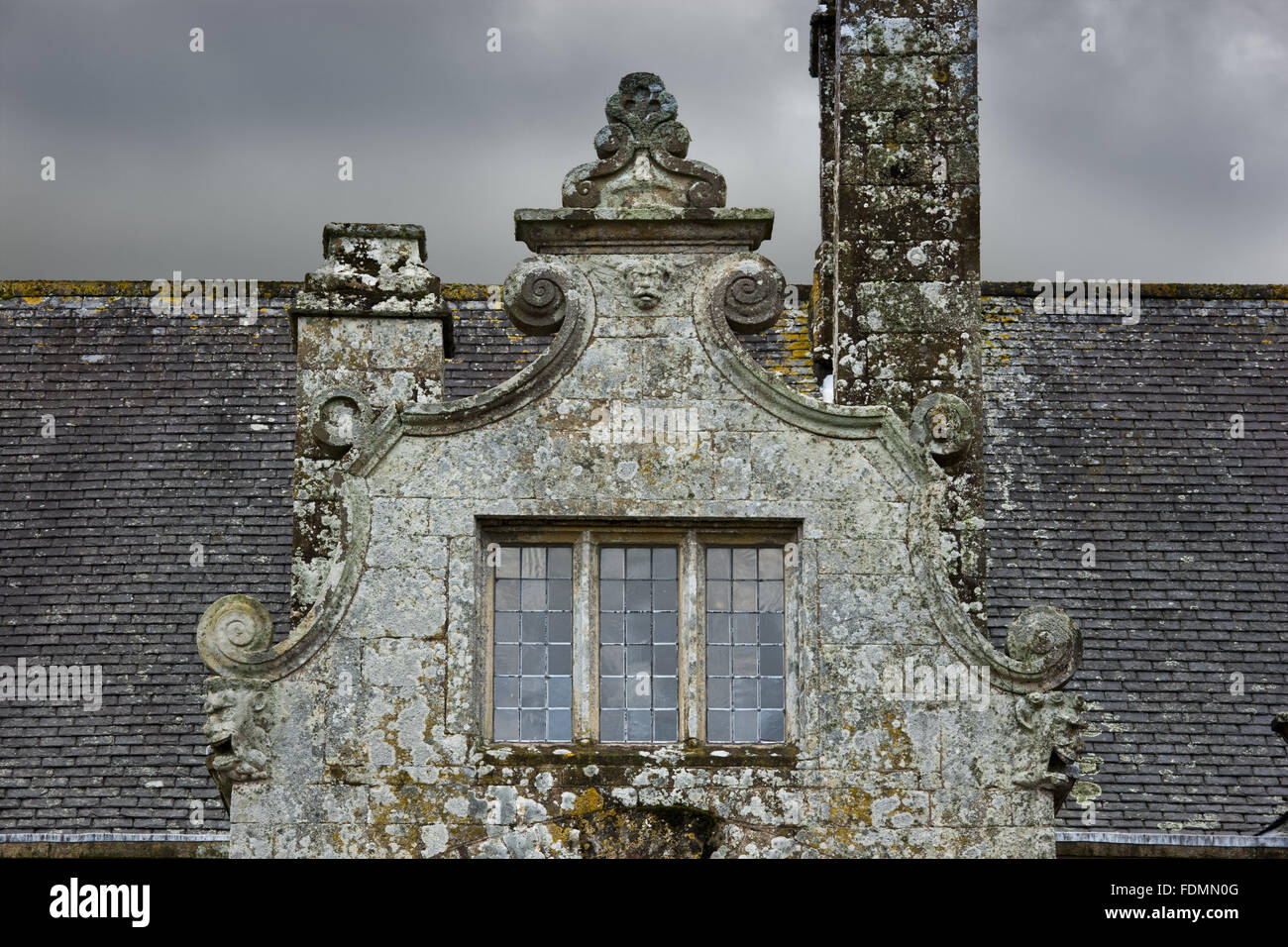 Detail of a Dutch-style gable on the east front at Trerice, Cornwall ...