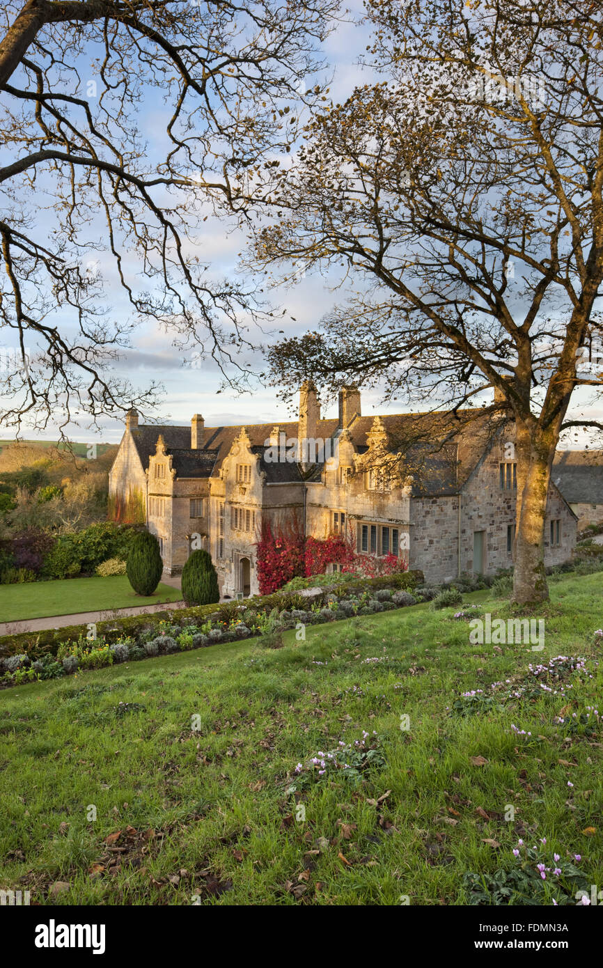 The east front at Trerice, Cornwall. This facade of the manor house is ...