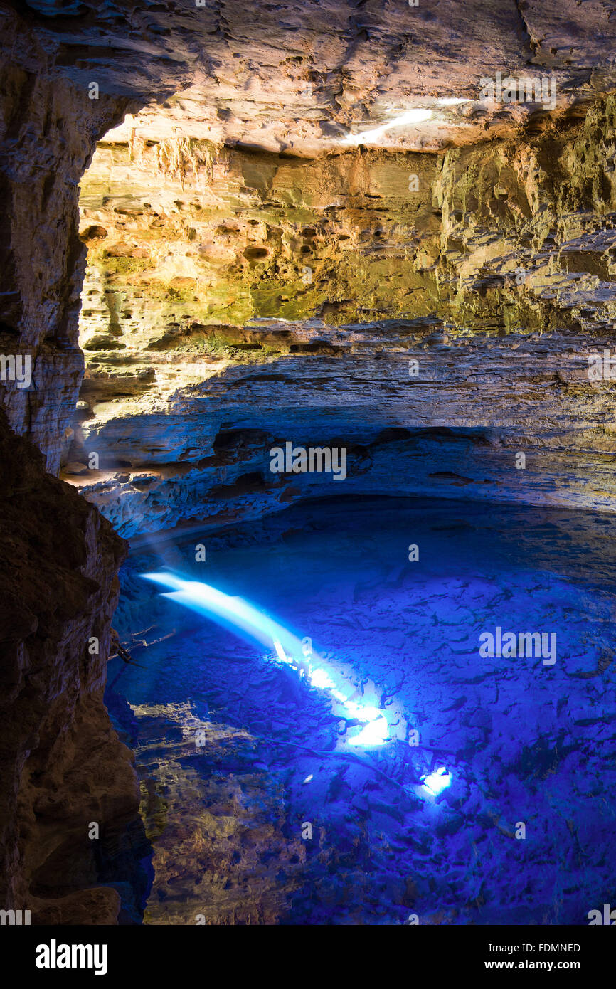 Reflection of sunlight in the Enchanted Well the water in the Chapada ...