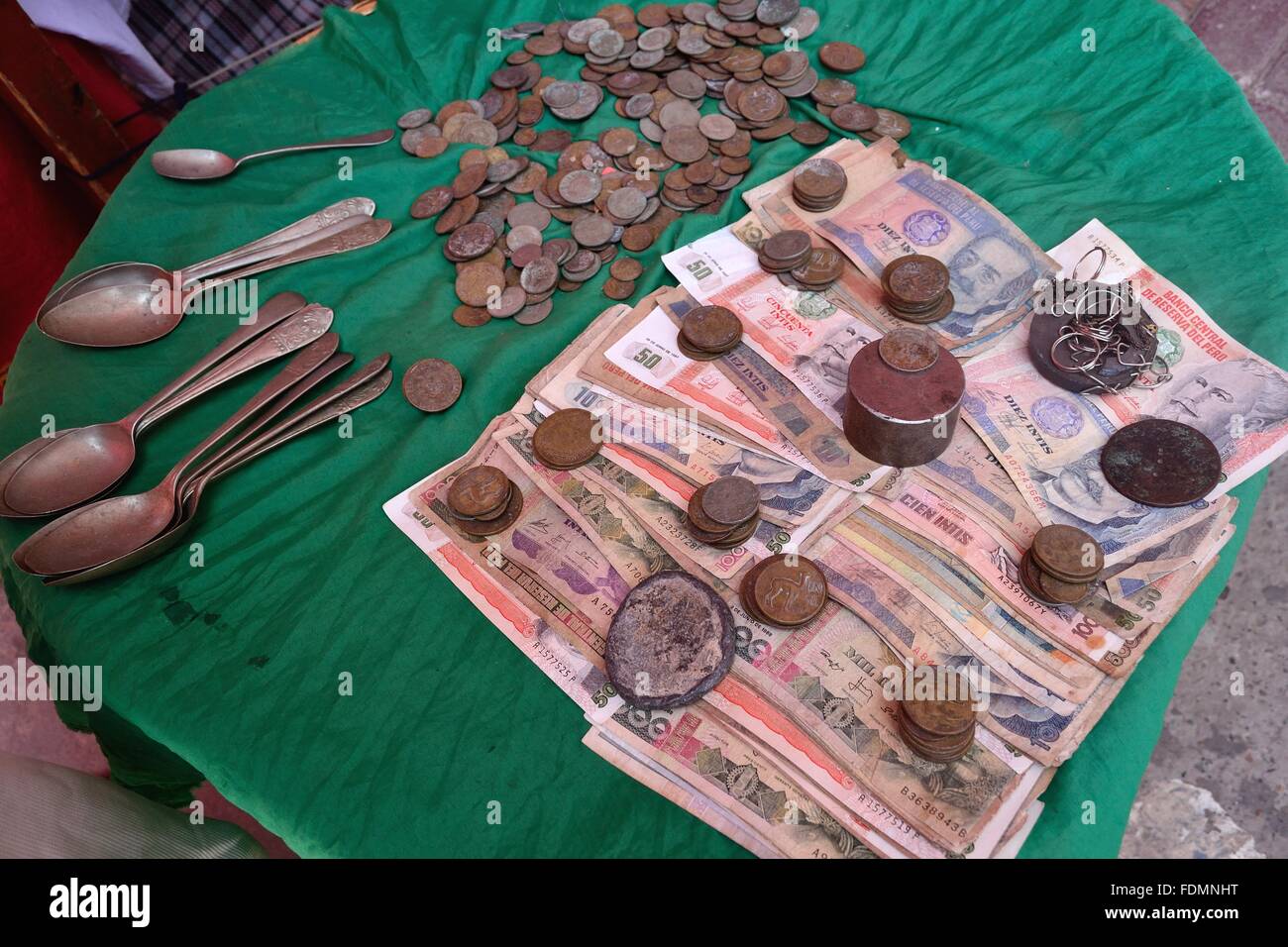 Old coins - Market in CATACAOS. Department of Piura .PERU Stock Photo ...