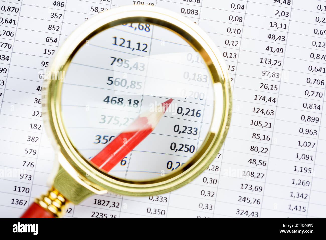 Image of businessman workplace with papers and magnifying glass Stock ...