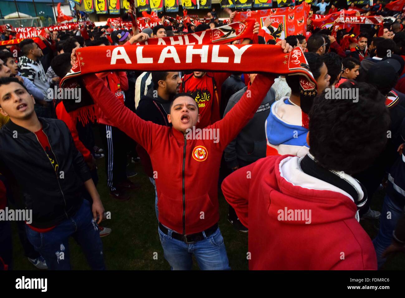 Cairo, Egypt. 1st Feb, 2016. Relatives of al-Ahly fans, who were killed ...