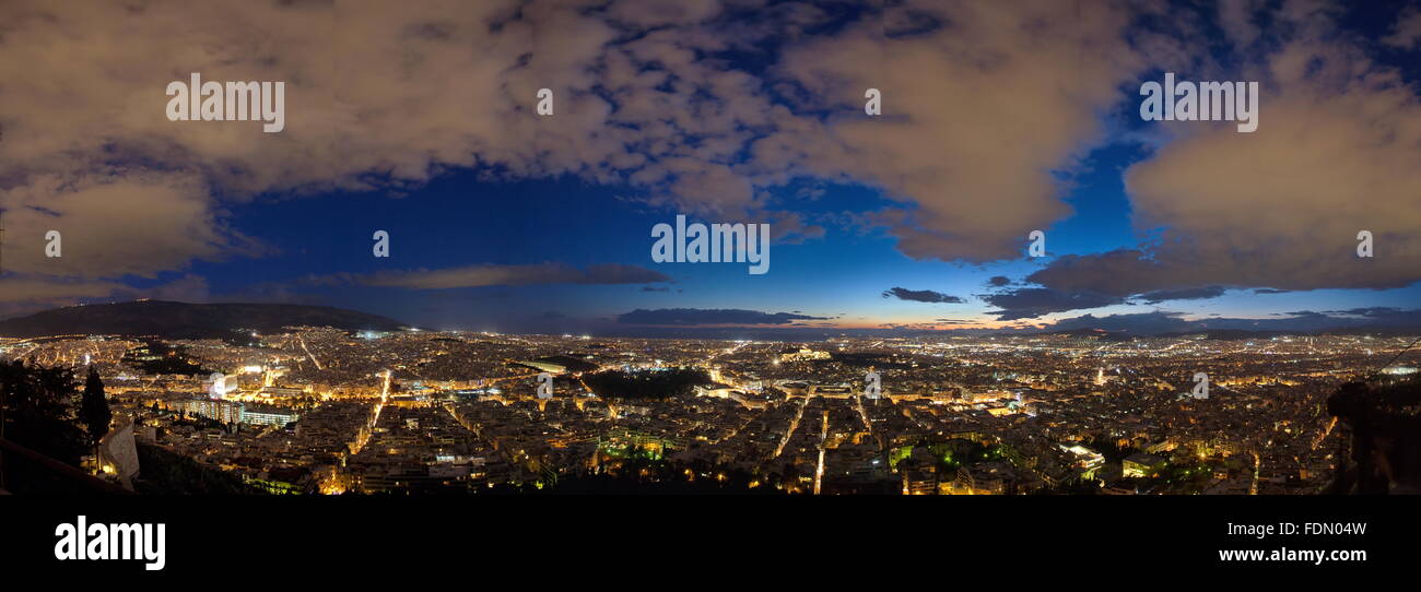 Blue hour panorama of Athens from the Lycabettus hill Stock Photo - Alamy
