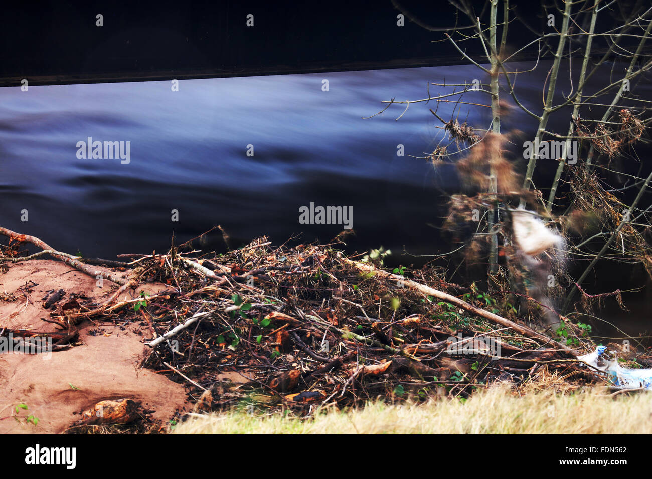 Debris under bridge at Jedburgh after the Tweed levels went down Stock ...