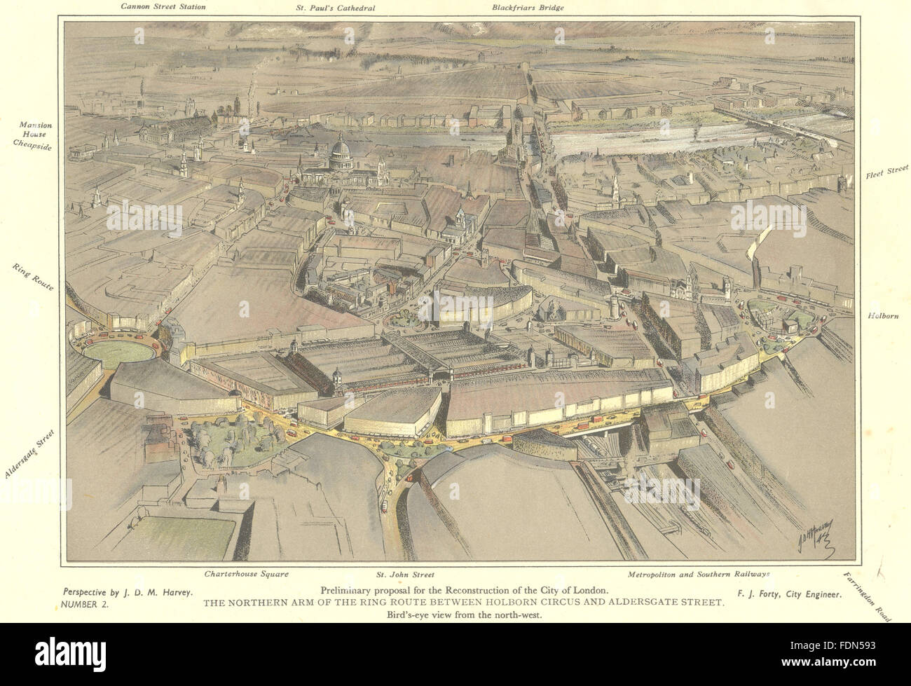LONDON. Planned ring route from Holborn circus to Aldersgate street ...