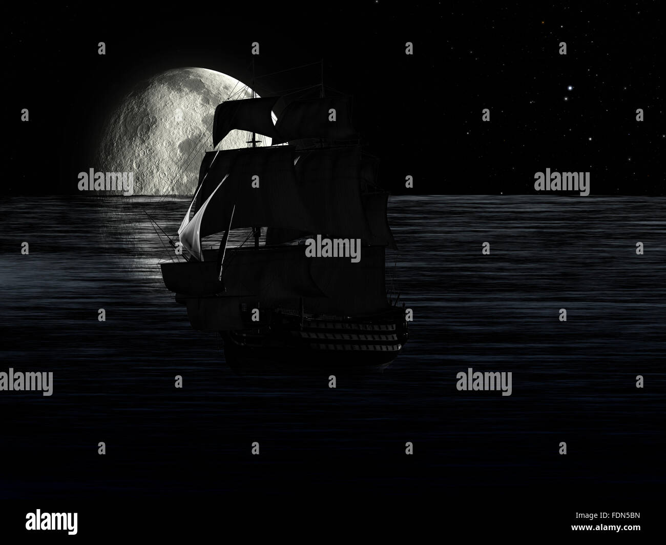 A sailboat at night moonlight under starry sky Stock Photo - Alamy
